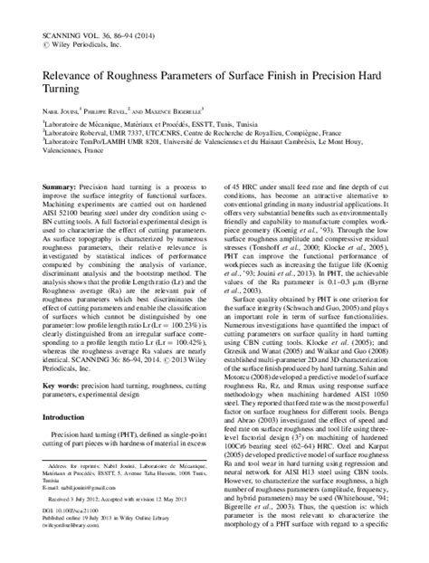 Pdf Relevance Of Roughness Parameters Of Surface Finish In Precision Hard Turning