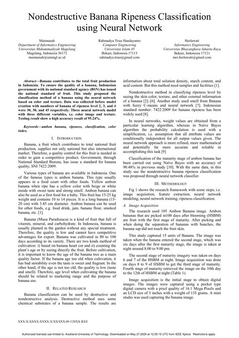 Pdf Nondestructive Banana Ripeness Classification Using Neural Network