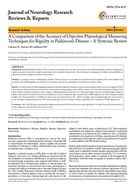 Pdf A Comparison Of The Accuracy Of Objective Physiological Measuring Techniques For Rigidity