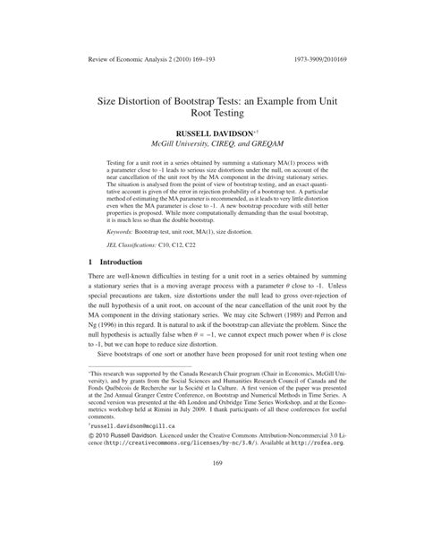 Pdf Size Distortion Of Bootstrap Tests An Example From Unit Root Testing
