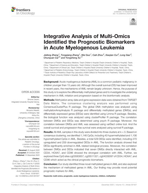 PDF Integrative Analysis Of Multi Omics Identified The Prognostic Biomarkers In Acute