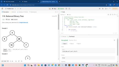 Day 48100 Balanced Binary Tree Problem Karthik K Navalli Posted On