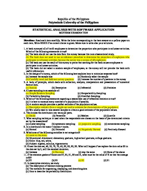 Polytechnic University Of The Philippines Statistical Analysis With Software Application
