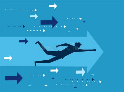 Business Advancement Businessman Flies With An Arrow Pointing Forward Stock Vector