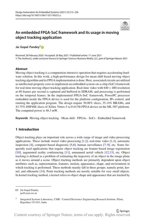 an embedded fpga soc framework and its usage in moving object tracking