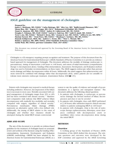 Asge Guideline On The Management Of Cholangitis 2021 Pdf Systematic Review Evidence Based