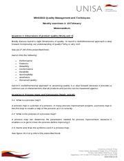 Sem 1 Weekly Exercises 1 13 Feb 2017 MEMO MNO2602 Quality Management And Techniques Weekly