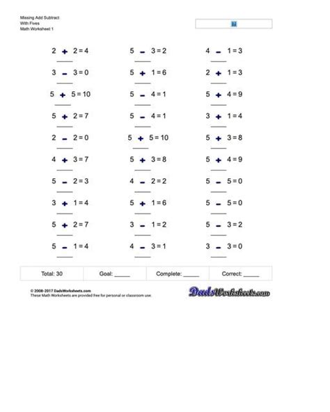 Adding And Subtracting Missing Operation Worksheets