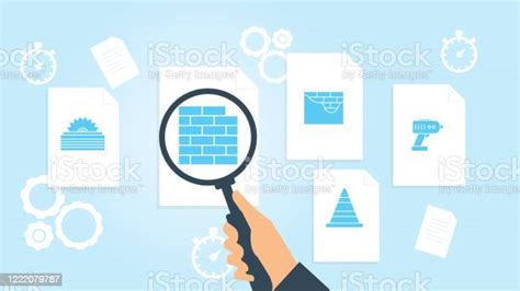 검색 아이콘으로 문서작성합니다 파일 및 돋보기 분석 연구 기호입니다 벡터 일러스트레이션 드릴 건물 파일 문서 연구 벡터 일러스트 개념에 대한 스톡 벡터 아트 및 기타 이미지