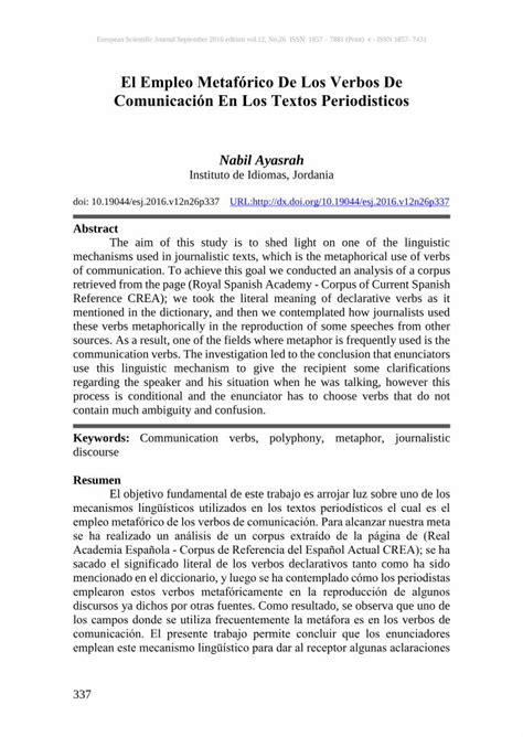 Pdf El Empleo Metafórico De Los Verbos De Comunicación En Los