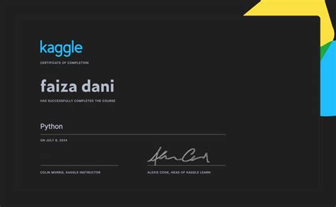 Faiza Dani On Linkedin Faiza Dani Completed The Python Course On Kaggle