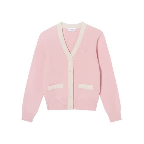 W 라코스테 컬러 블록 가디건 핑크 Lacoste Kream