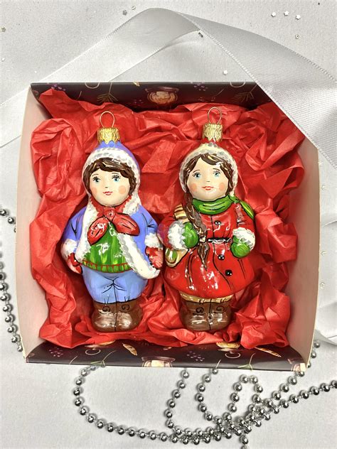 ᐉ Набір іграшок на ялинку зі скла ручної розмальовки Кай і Герда 2 шт 7890716 • Краща ціна в