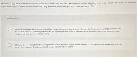 Solved Methanol CH3OH Is Found In Methylated Spirits And Chegg Com