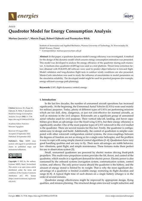 Pdf Quadrotor Model For Energy Consumption Analysis