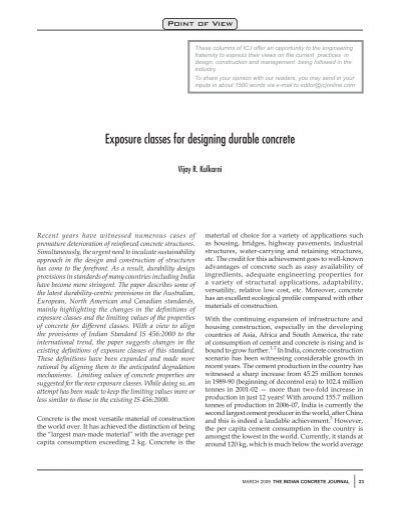 Exposure Classes For Designing Durable Concrete The Indian