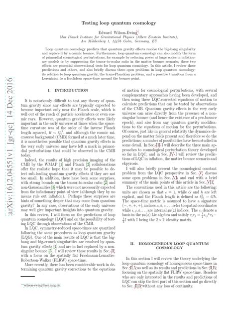 Testing Loop Quantum Cosmology Pdf Quantum Field Theory Quantum Gravity