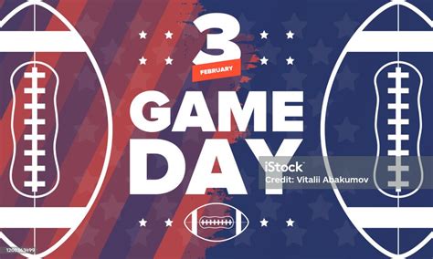게임 데이 미식 축구 플레이 오프 미국에서 슈퍼 볼 파티 정규 시즌 마지막 경기 프로 팀 챔피언십 미식 축구를위한 공 스포츠 포스터 벡터 일러스트레이션 2월에 대한 스톡