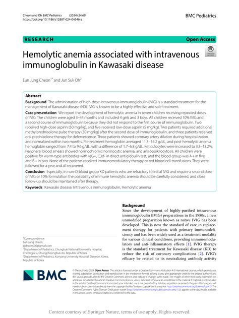 Pdf Hemolytic Anemia Associated With Intravenous Immunoglobulin In Kawasaki Disease
