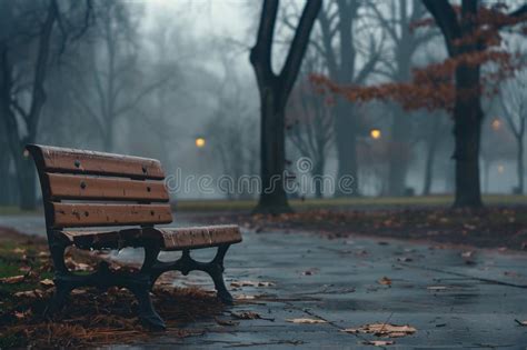 Generative AI Image Of Wooden Bench In The Park At Morning And Having