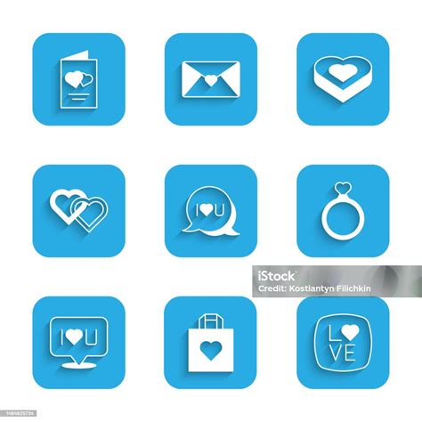 말풍선 텍스트 사랑해 하트 쇼핑백 사랑 결혼 반지 연결된 하트 두 개 사탕 모양의 상자 및 발렌타인 데이 전단지 아이콘을