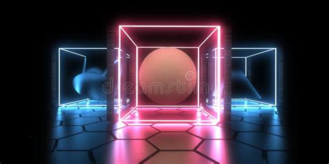 Abstract Background With Neon Lights Neon Cubes Space Construction 3d Illustration Stock
