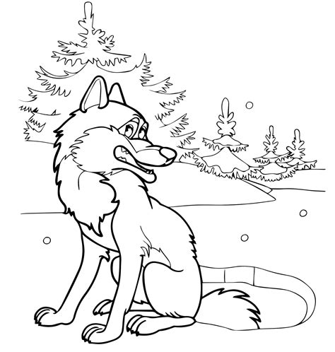 Волк ловит рыбу хвостом — раскраска для детей Распечатать бесплатно