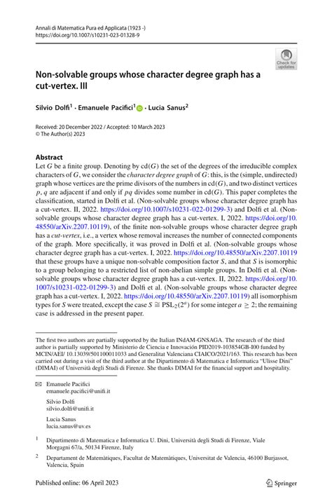 Pdf Non Solvable Groups Whose Character Degree Graph Has A Cut Vertex