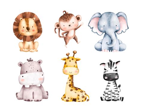 Conjunto De Ilustração De Animais De Safári Vetor Premium
