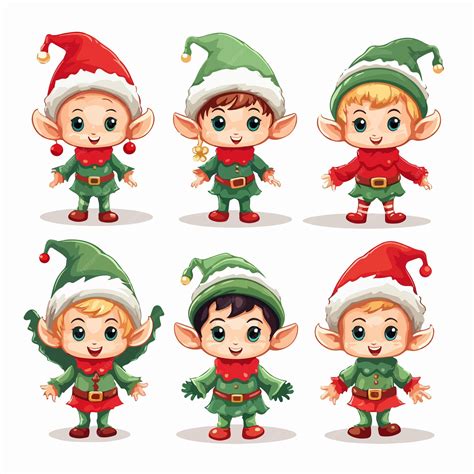 기발한 크리스마스 엘프 만화 일러스트레이션 세트 프리미엄 Ai 생성 벡터