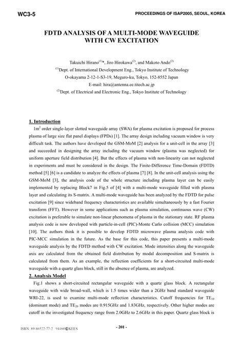 Pdf Fdtd Analysis Of S Parameters For A Multi Mode Waveguide With Cw