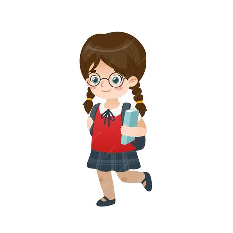 Милая девочка идет в школу мультфильм милая ученица ходит с рюкзаком