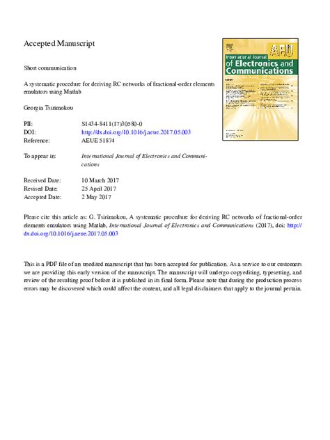 Pdf A Systematic Procedure For Deriving Rc Networks Of Fractional Order Elements Emulators