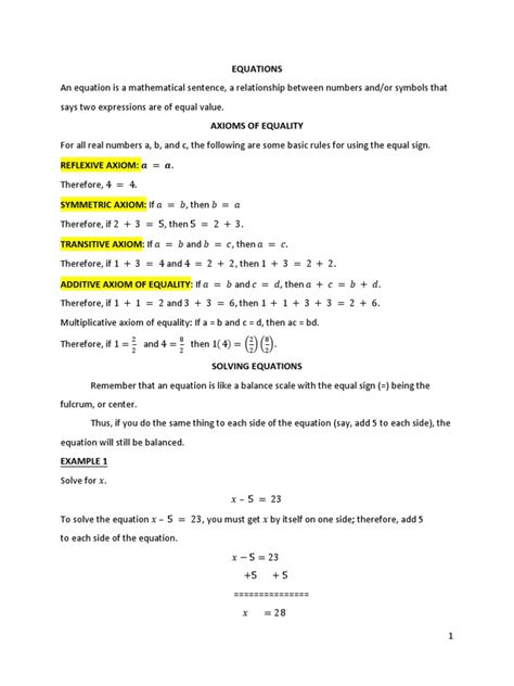 Axioms Of Equality And Equations Pdf Axiom Equations