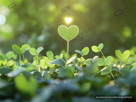 Ai创作图四叶草桌面壁纸 爱心草 电脑壁纸小苗秧 爱心绿植 向心绿色背景 希望的小苗 心形小树叶 希望的绿苗 嫩芽生命力 护眼桌面壁纸 爱惜小草 养眼护眼电脑桌面背景 唯美绿色意境美 心形