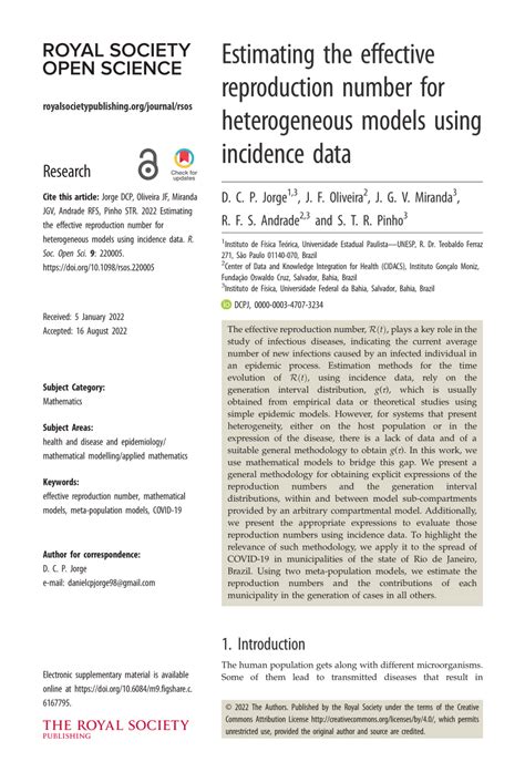 Pdf Estimating The Effective Reproduction Number For Heterogeneous