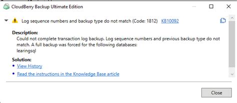 Log Sequence Numbers Do Not Match Knowledge Base