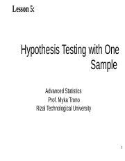 Lesson 5 Hypothesis Testing And Parametric Test Z Test T Test Asof20201011 Docx Lesson 5