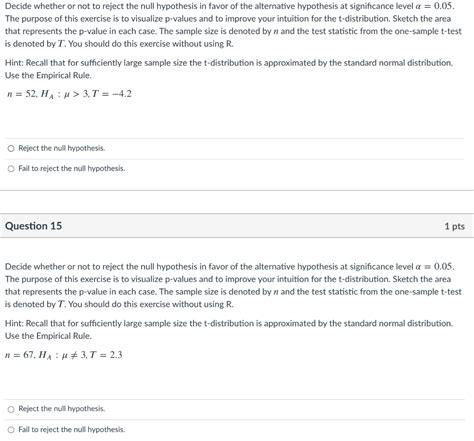 Solved Decide Whether Or Not To Reject The Null Hypothesis