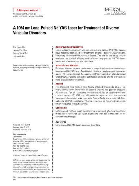 A 1064 Nm Long Pulsed Nd Yag Laser For Treatment Of Diverse Vascular Disorders Pdf Laser