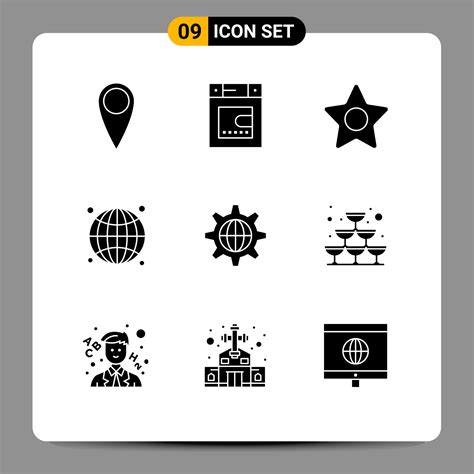 Set Of 9 Vector Solid Glyphs On Grid For Sparkling Internet Globe Globe Security Editable Vector