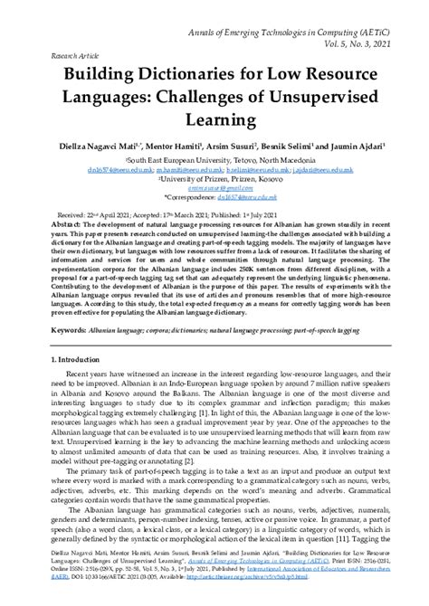 Pdf Building Dictionaries For Low Resource Languages Challenges Of Unsupervised Learning