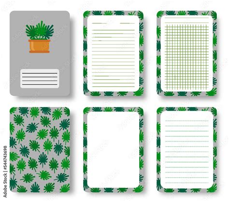 Flower Notebook Cover And Lined Pages Set Green Houseplant Leaves Pattern With Copy Space