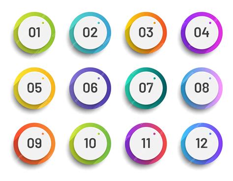Premium Vector Circle 3d Icon Set With Number Bullet Point From 1 To 12 Trendy Gradient Colors