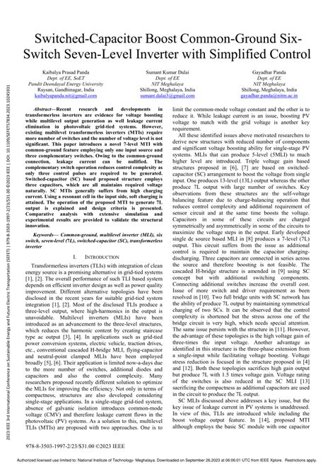 PDF Switched Capacitor Boost Common Ground Six Switch Seven Level Inverter With Simplified Control