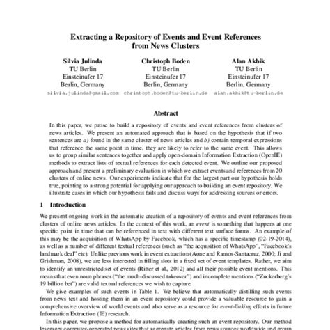 Extracting A Repository Of Events And Event References From News Clusters Acl Anthology
