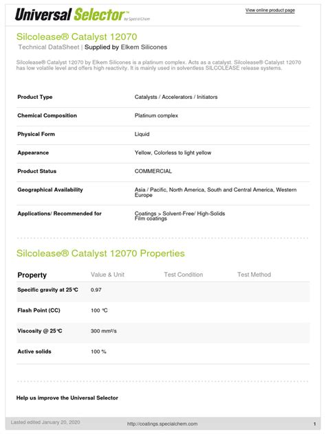 Silcolease® Catalyst 12070 Elkem Silicones Pdf