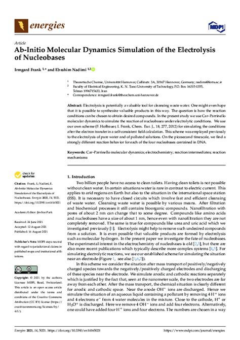 Pdf Ab Initio Molecular Dynamics Simulation Of The Electrolysis Of Nucleobases