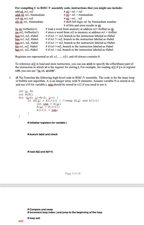 Solved For Compiling C To Risc V Assembly Code Instructions