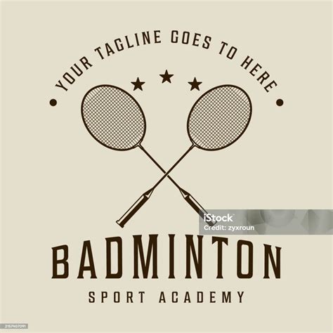 배드민턴 로고 라인 아트 벡터 간단한 미니멀리스트 일러스트 템플릿 아이콘 그래픽 디자인의 라켓 타이포그래피를 가진 클럽 또는 아카데미 또는 대회 마스코트 개념에 대 한